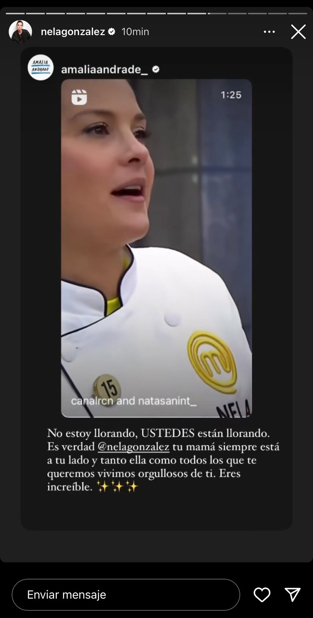 Nela González de ‘MasterChef Celebrity’ mostró las amorosas palabras ...