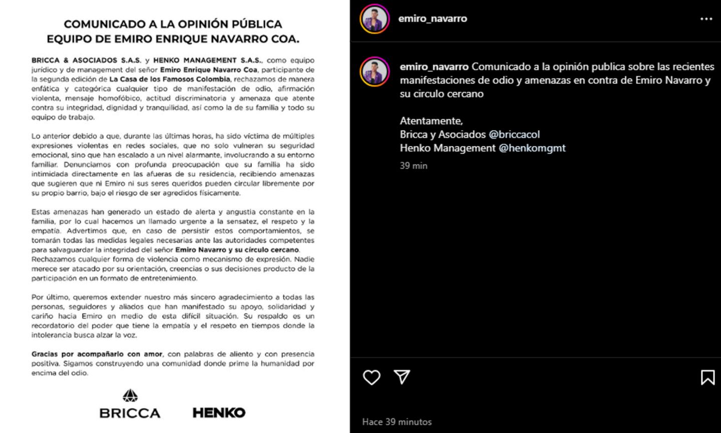 Equipo de Emiro Navarro emite comunicado con amenazas en su contra y ...